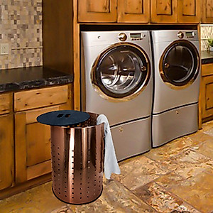 Brushed Copper Laundry Bin & Hamper | 50L Ventilated Stainless Steel Clothes Basket With MDF Lid | Life Time Warranty| (Brushed Copper)
