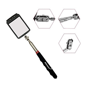 Telescopic Inspection Mirror with LED, Machine Inspection Mirror 360° Rotation, Convenient for car maintenancetmachine Inspection Flexible Diabetic Mirror for feet