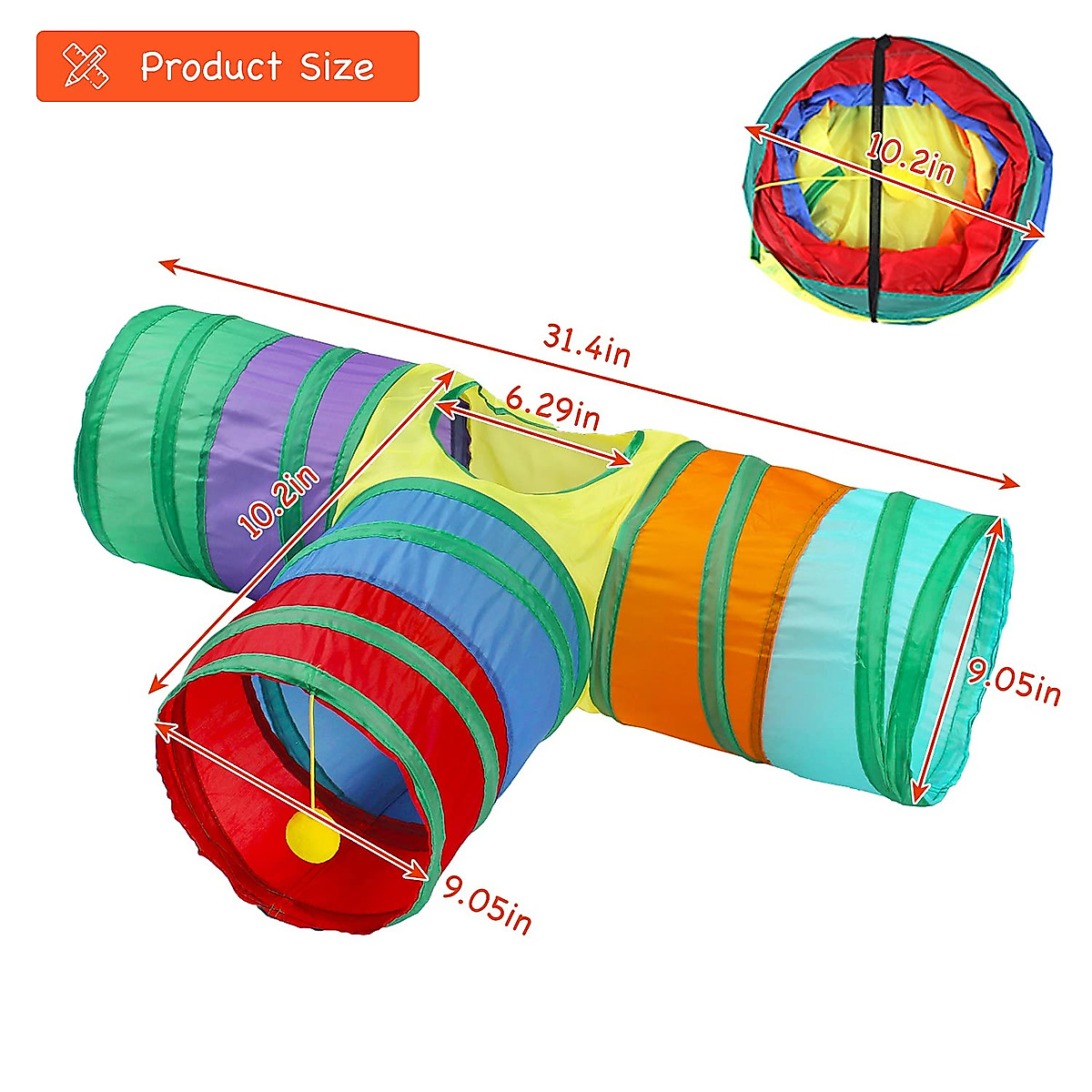 Rabbit Tunnel Collapsible 3 Way Bunny Tunnels and Tubes with Interactive Ball Bunny Hideout Small Animal Activity Tunnel Toys for Dwarf Rabbit Bunny Guinea Pig Kitty