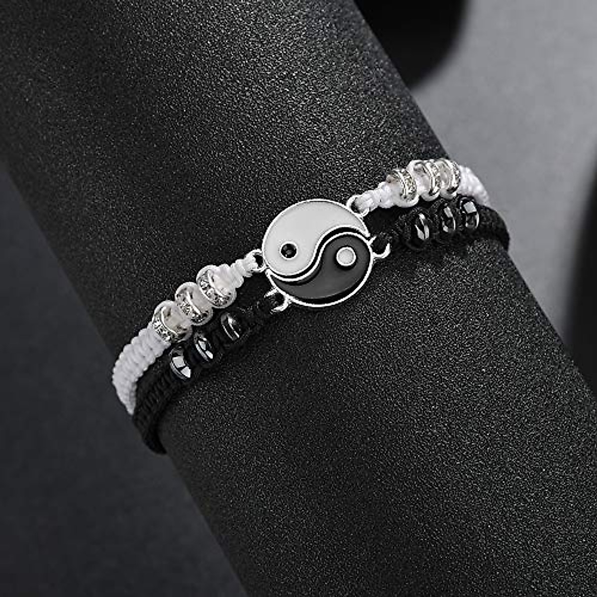 Best Friend Bracelets for 2 Matching Yin Yang Adjustable Cord Bracelet for Bff Friendship Relationship Boyfriend Girlfriend Valentines Gift