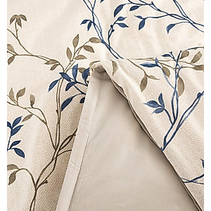 Tache Elegant Leaf Vine Nature Earthy Floral Neutral Cream Beige Tan Blue Breathable Poplin Cotton Zipper Duvet Cover, King