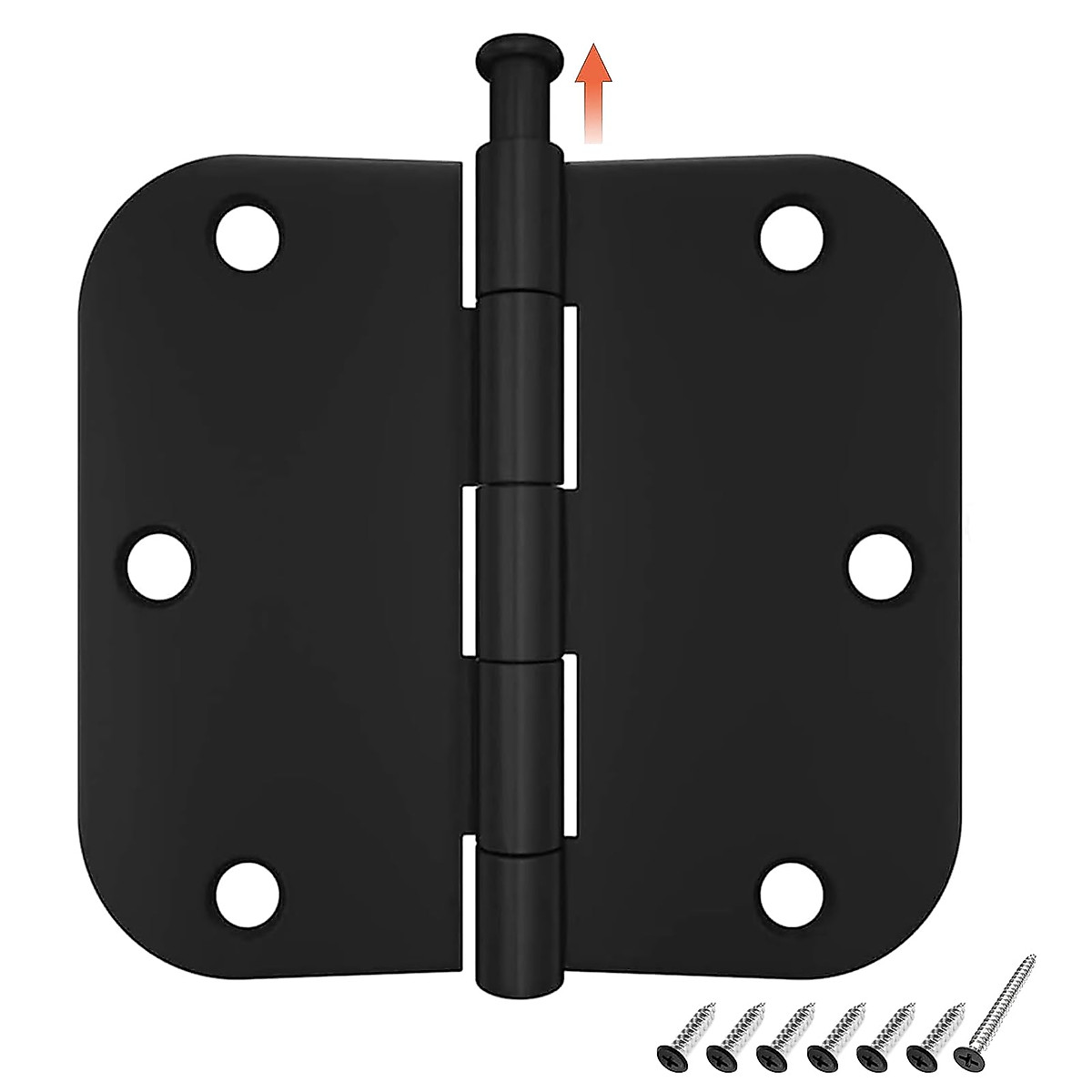 24 Pack Rounded Matte Black Door Hinges 3.5 x 3.5 inch with 5/8 Radius, Black 3 1/2 Interior Door Hinges, 3 ½"x 3 ½" Hardware