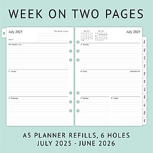 2023 Weekly & Monthly Planner Refill for A5 Ring Binder, 5-1/2" x 8-1/4", from January 2023 to December 2023, 6-Hole Punched