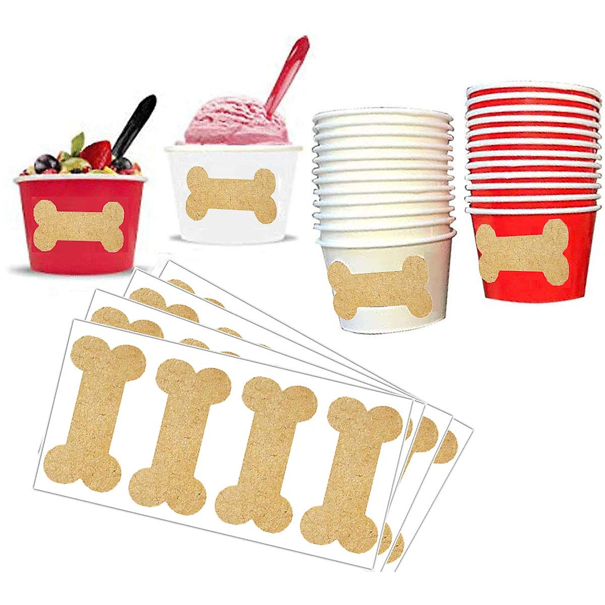 Kraft Dog Bone Labels, 2.75" x 1.5" Inches Wall Decor Dog Party Decorations Wall Stickers for Kids Boy Girls Room Decoration,Nursery Decals Wall Decor Easy Paste Removable （120 Pcs）