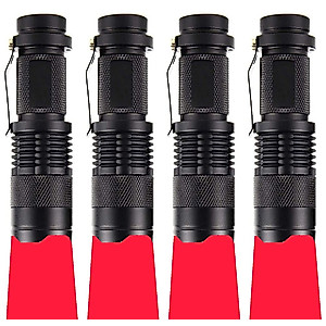 WAYLLSHINE (Pack of 4 Single Mode Red Light Flashlight, 1 Mode Red LED Flashlight Red Flashlight Torch, Red LED Red Light for Astronomy, Aviation, Night Observation
