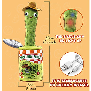 Yodeling Pickle, Talking Yodeling Toy Repeats What You Say, Singing Pickle Plush Toys - Rechargeable Twisted Mimicking Toy Singing Dance, Funny Prank Novelty Gag Gift for Adults & Kids