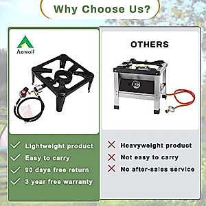 Aowoil Portable Propane Burners for Outdoor Cooking and Home,100K BTU High-powered,Propane Burner with Adjustable Flame,4ft Connecting Hose with Regulator,Quemadores de Gas Para Cocinar Afuera