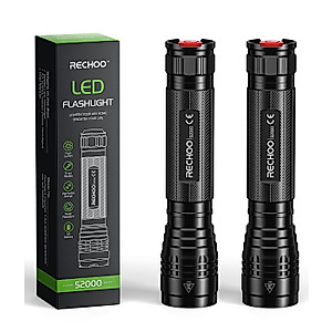 RECHOO Flashlights High Lumens 2 Pack, Super Bright 2000 Lumens Flash Light with 3 Modes, Zoomable, Water Resistant Led Flashlights for Home, Emergency, Camping, Hiking