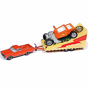 1965 Chevy El Camino Hugger Orange with Parade Float Limited Edition to 4,000 Pieces Worldwide Tow & Go Series 1 1/64 Diecast Model Car by Johnny Lightning JLTG001B-1965CHEVY-ORANGE