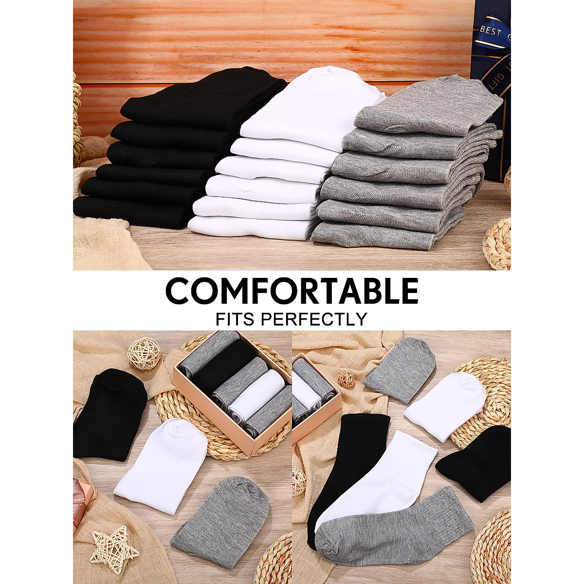 Tarpop 150 Pairs Men Quarter Ankle Socks Bulk Socks Athletic Moisture Wicking Socks Casual Sports Socks Pack (Black, White, Gray)