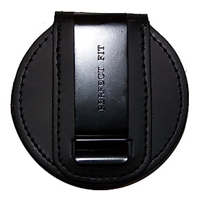 Round US Marshal Belt Clip Badge Holder Chain (2-1/4 inch recessed Cutout, Cutout PF281) Black Leather