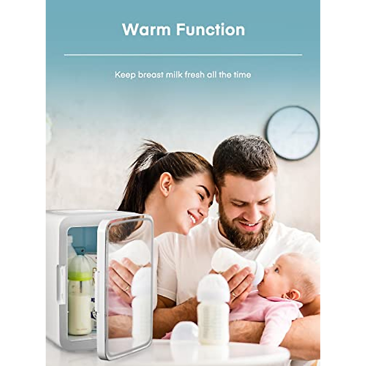 FOHERE Skincare Mini Fridge for Bedroom 10 Liter/11 Can, Portable Mini Fridge for Food, Beverage, Cosmetics, Snacks, Cooler and Warmer Function, AC/DC Small Refrigerator with Mirror, White