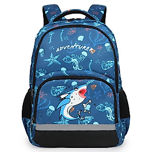 Dorlubel Boys Shark Backpack, School Book Bag for Kids Elementary Preschool(Light Blue Shark)