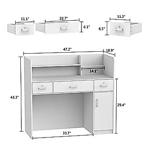 AGOTENI Reception Desk Reception Stations with Open Shelf & Drawers, Wooden Counter Desk with Lockable Drawer for Office Reception Room (Black)
