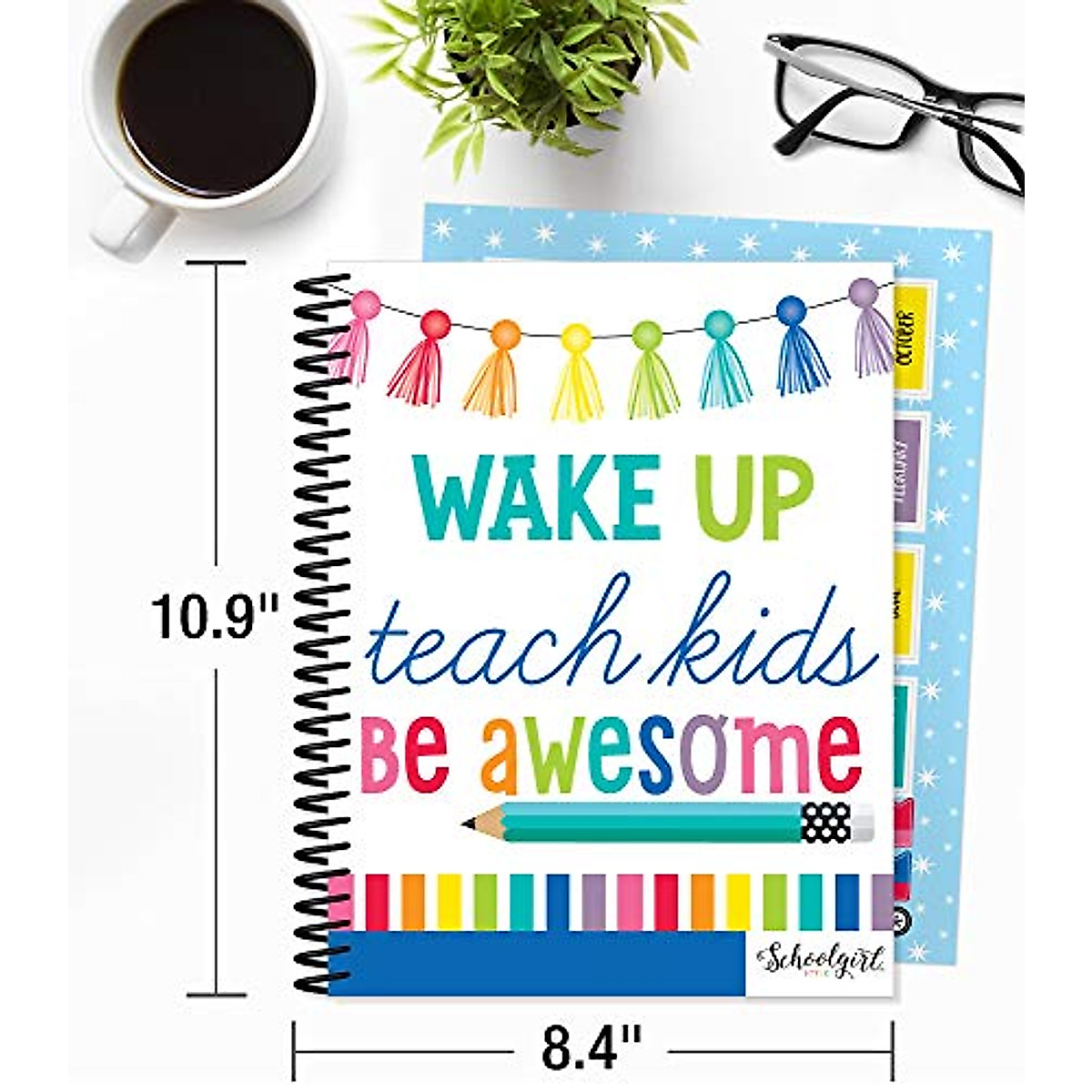 Schoolgirl Style Hello Sunshine Teacher Planner, 8" x 11" Undated Teacher Planner With Planner Stickers, Rainbow Teacher Planners and Lesson Planner for Classroom Organization and Rainbow Décor