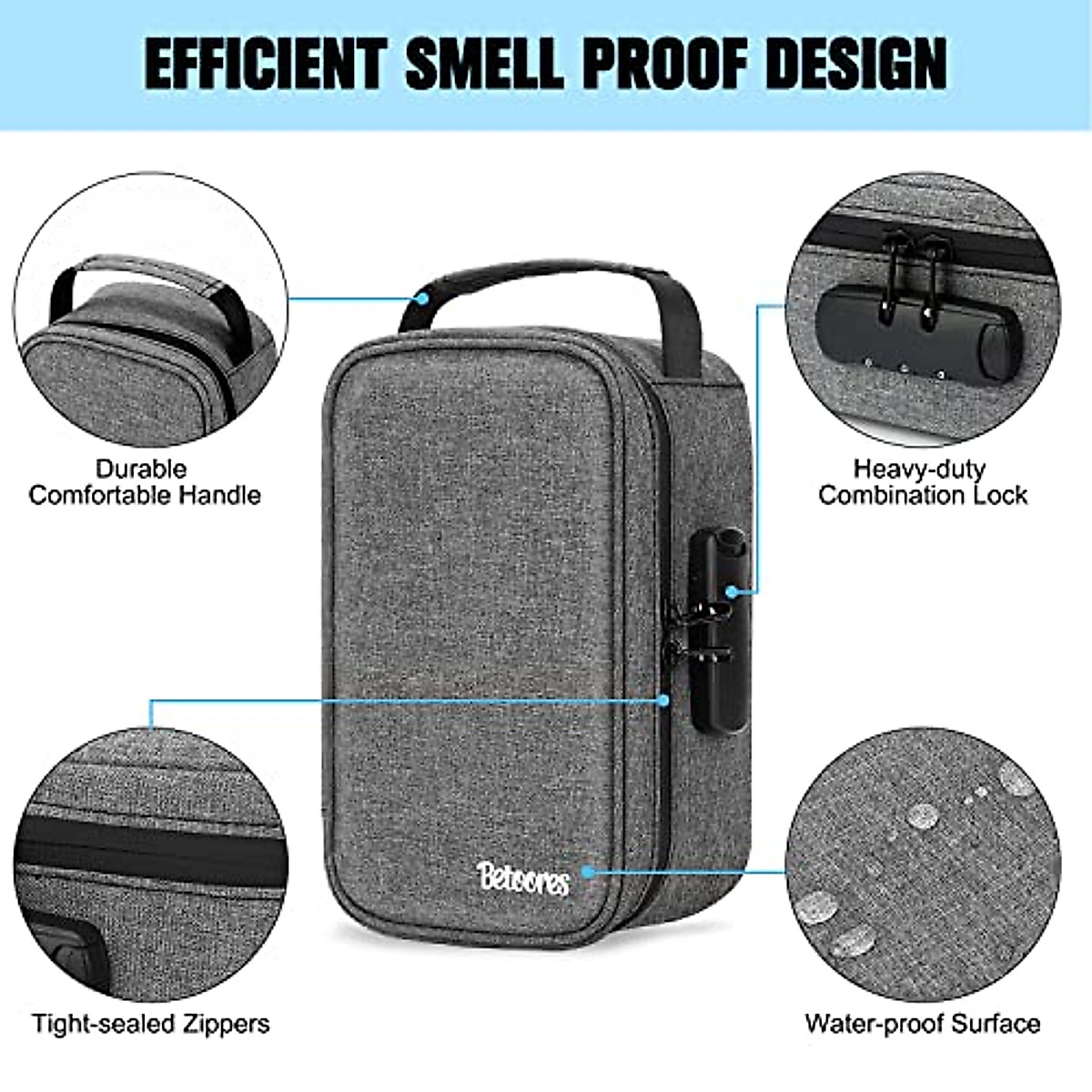 Betoores Smell Proof Bag, Smell Proof Storage Bag Smell Proof Containers with Combination Lock Odor Proof Lock Bag for Your Accessories,Gray