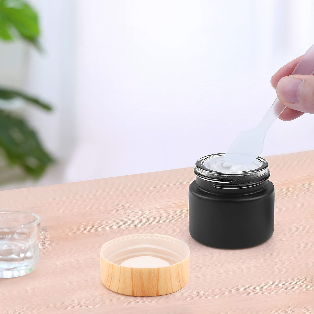 BOSMIOW 12 Pcs Black Frosted Glass Jar 10g Cosmetic Cream Jar Empty Refillable Sample Jars Travel Makeup Container Pot Jar For Cosmetic, Lotion, Cream