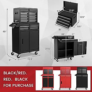 ERGOMASTER Tool Chest Heavy Duty Rolling Tool Box with Cabinet 5-Drawer for Lockable & Removable Cabinet for Garage and Workshop - Black