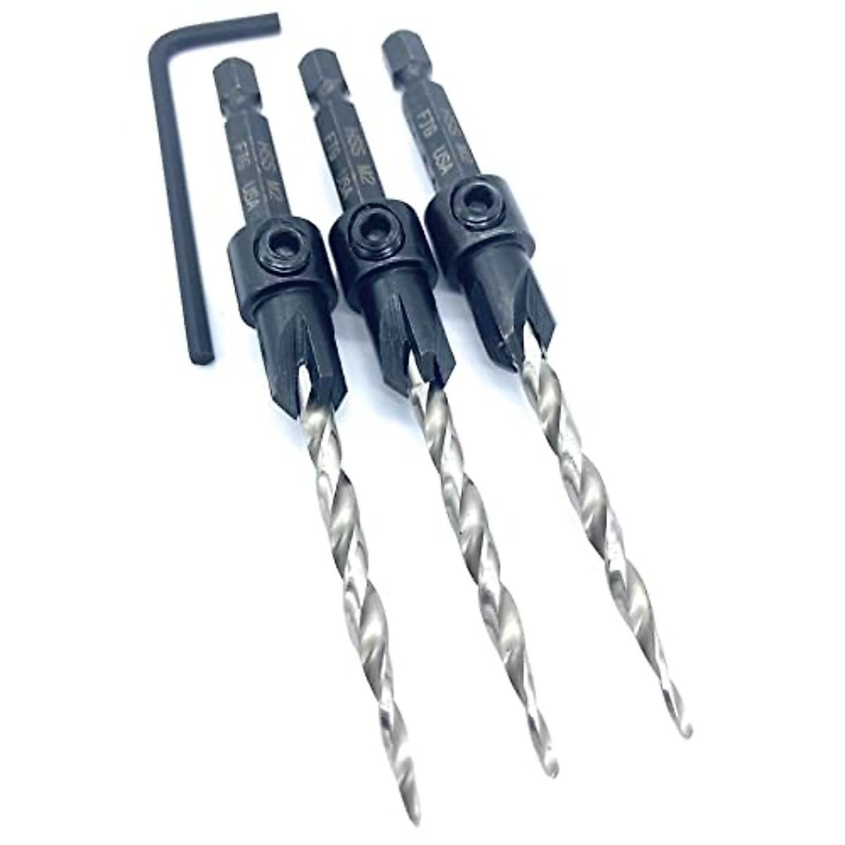 FTG USA Countersink Drill Bit Set 3 Pc #8 (11/64") Wood Countersink Drill Bit Pack Same Size Set Countersink HSS M2 Tapered Countersink Bit, with 1 Hex Wrench, Woodworking Countersink Drill Bits