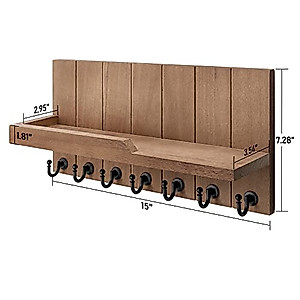 Rebee Vision Key Holder for Wall - Farmhouse Rustic Mail Organizer Floating Shelf for Home Kitchen Entryway Decor with 7 Sturdy Key Hooks (Retro Brown)