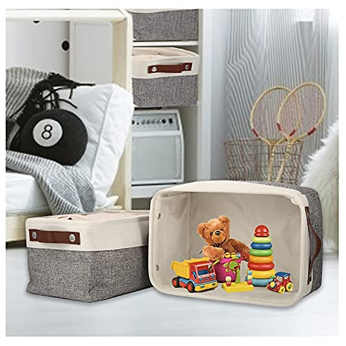 WOOROLL Set of 4 Fabric Storage Bins With Handles, Collapsible Storage Baskets For Organizing, Small Storage basket For Shelves, Closets, Laundry, Nursery