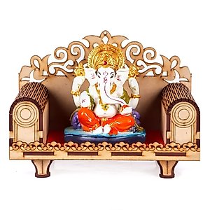 Shreejicreation Art Wooden White Color Hindola | jhula | Swing | Home Mandap Stand | Home Temple Designer Wood for God | Temple | Mandir | Sinhasan for Pooja Mandir