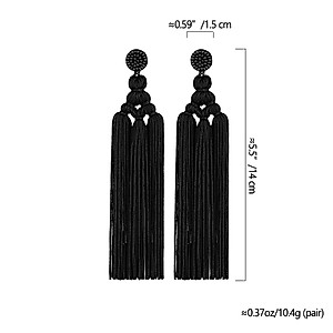 CALORVIA Boho Long Tassel Dangle Drop Earrings Trendy Handmade Layered Fringe Large Chandelier Statement Formal Jewelry for Women (Black)