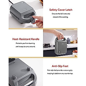 Mini Waffle Maker, Small Waffle Iron Machine Stuffed Non-Stick for Kinds, Breakfast Square Compact Design Tiny, Fast Heat Up, Keto Chaffles, Grilled Cheese, Snack, Gray 600W BEZIA