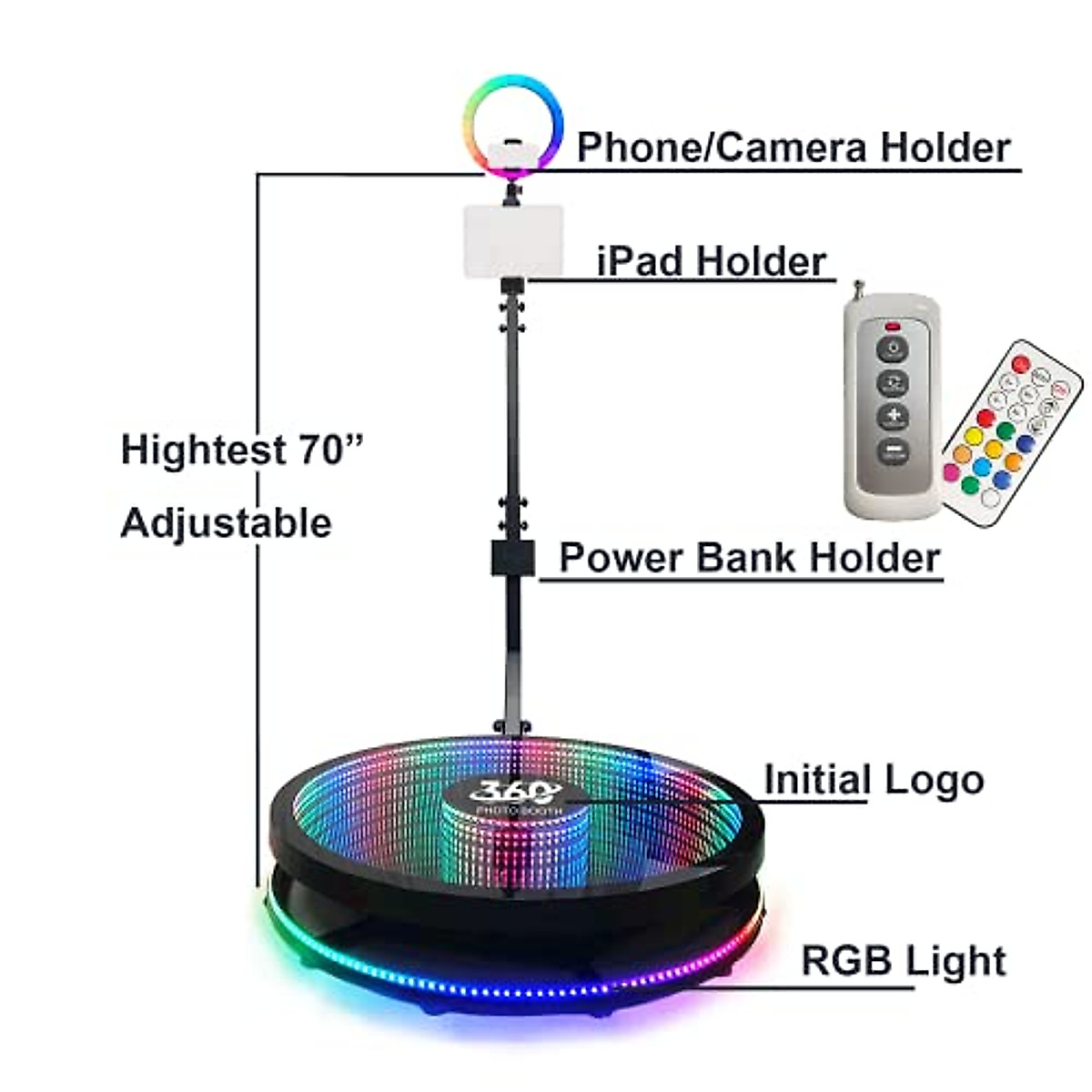 Dowshata 360 Photo Booth Machine with Money Gun Red Carpet GlovesAutomatic Spin Camera Video Booth with Ring Light Selfie Holder for Weddings Christmas Rental (39.4'' Glass + Flight Case)