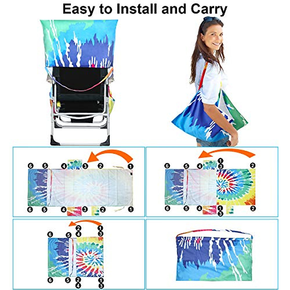 VOCOOL Beach Chair Towel Chaise Lounge Cover with Pockets and Clips Pool Chair Towel for Outdoor Patio Garden(Kaleidoscope)