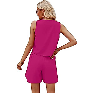 Hot Pink Sets Women 2 Piece Outfits Comfy Sleeveless Tracksuit Set Shorts XL
