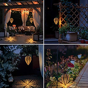 Solar Outdoor Lights Lanterns Waterproof - OxyLED 2 Pack Hanging Decorative Metal Lamps with Pattern for Outside Patio Tree Garden Yard Front Porch Backyard Pathway Christmas Decor Decorations Gifts