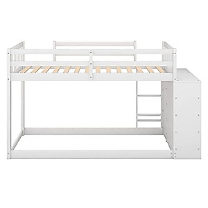Harper & Bright Designs Twin Over Twin Bunk Bed with Storage Shelves, Kids Low Bunk Bed Frame with Bookcase, Floor Bunk Bed for Toddlers, Kids, Teens (New, White)