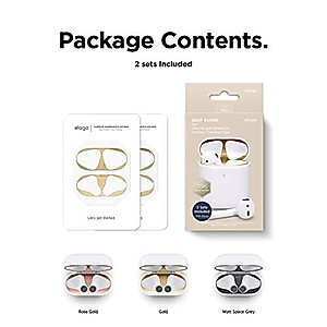 elago AirPods 2 Dust Guard (Gold, 2 Sets) Dust-Proof Metal Cover, Luxurious Finish, Watch Installation Video - Compatible with Apple AirPods 2 Wireless Charging Case [US Patent Registered]