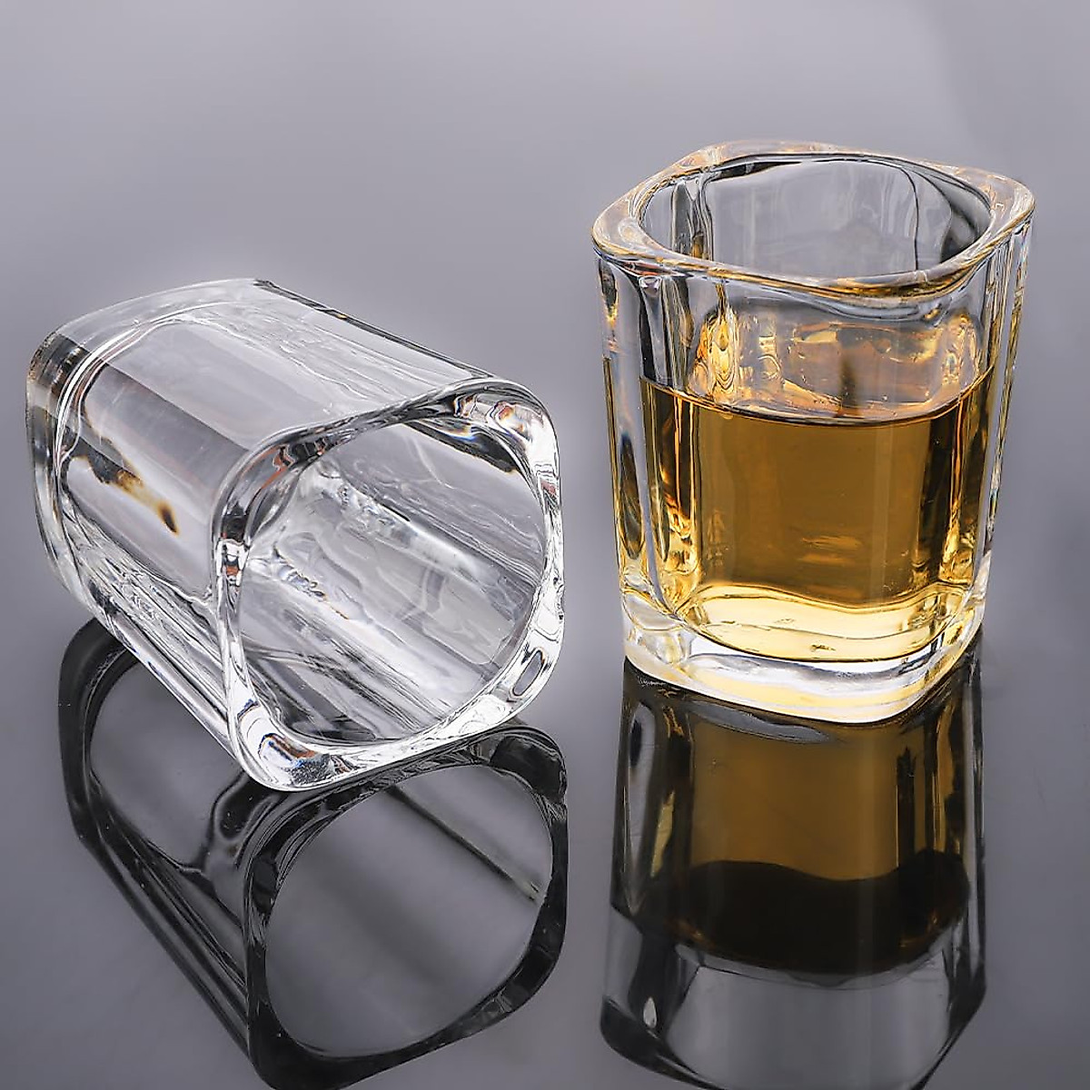 BARGIFTS 12pc Shot Glass Set,Party Server Shot Glasses Set with Rustic Rufous Wood Serving Tray,Crystal Shot Glass for Whiskey, Party & Collection