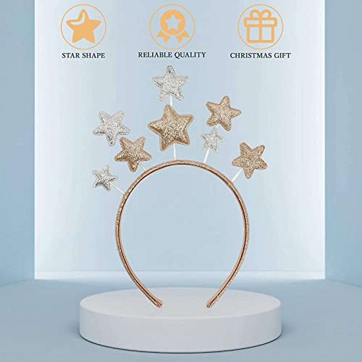 Minkissy Glitter Star Headband Star Headpiece Halloween Headband Funny Hairband Christmas Party Headwear Holiday Festival Hair Accessories for Girls Kids Women