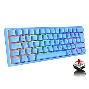 FELICON 60% Portable Mechanical Gaming Keyboard, 62 Keys Ultra-Compact Mini Keyboard, Red Switch, RGB Customization Backlit, Wired Type-C USB for for PC/Win/PS4/Xbox (Blue)