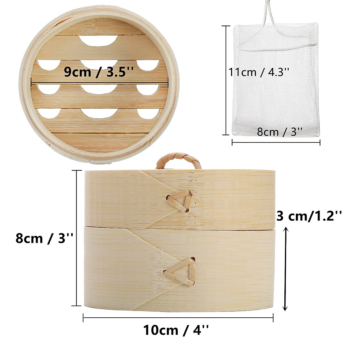 Lyellfe 3 Pack Bamboo Bar Holder, Natural Soap Dishes with Lid Foaming Net, Round Handmade Shampoo Soap Tray Saver Box, Mini Snack Steamer Container for Travel, Bathroom, Shower