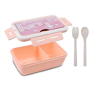 G-Ahora Versatile 2-Compartment Kitty Bento Boxes, Kitty Cat Lunch Box, Leak-Proof Lunchbox Bento Box with Utensil Set for Dining Out, Work, Picnic(LBOX Mel-B)