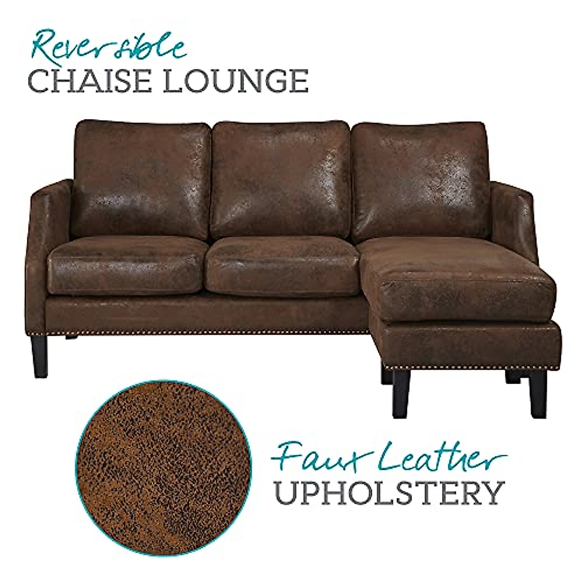 Abbyson Living Henry Reversible Sofa - Traditional Design, Fabric, Brown