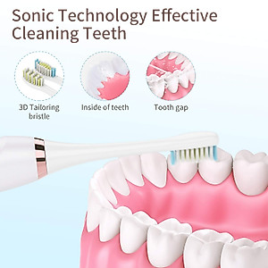 Electric Toothbrush Rechargeable Inductive Charging Base with 5 Brushing Modes, 2-Min Smart Timer, 2 Brush Heads, Travel Bag Included for Travel and Home Use