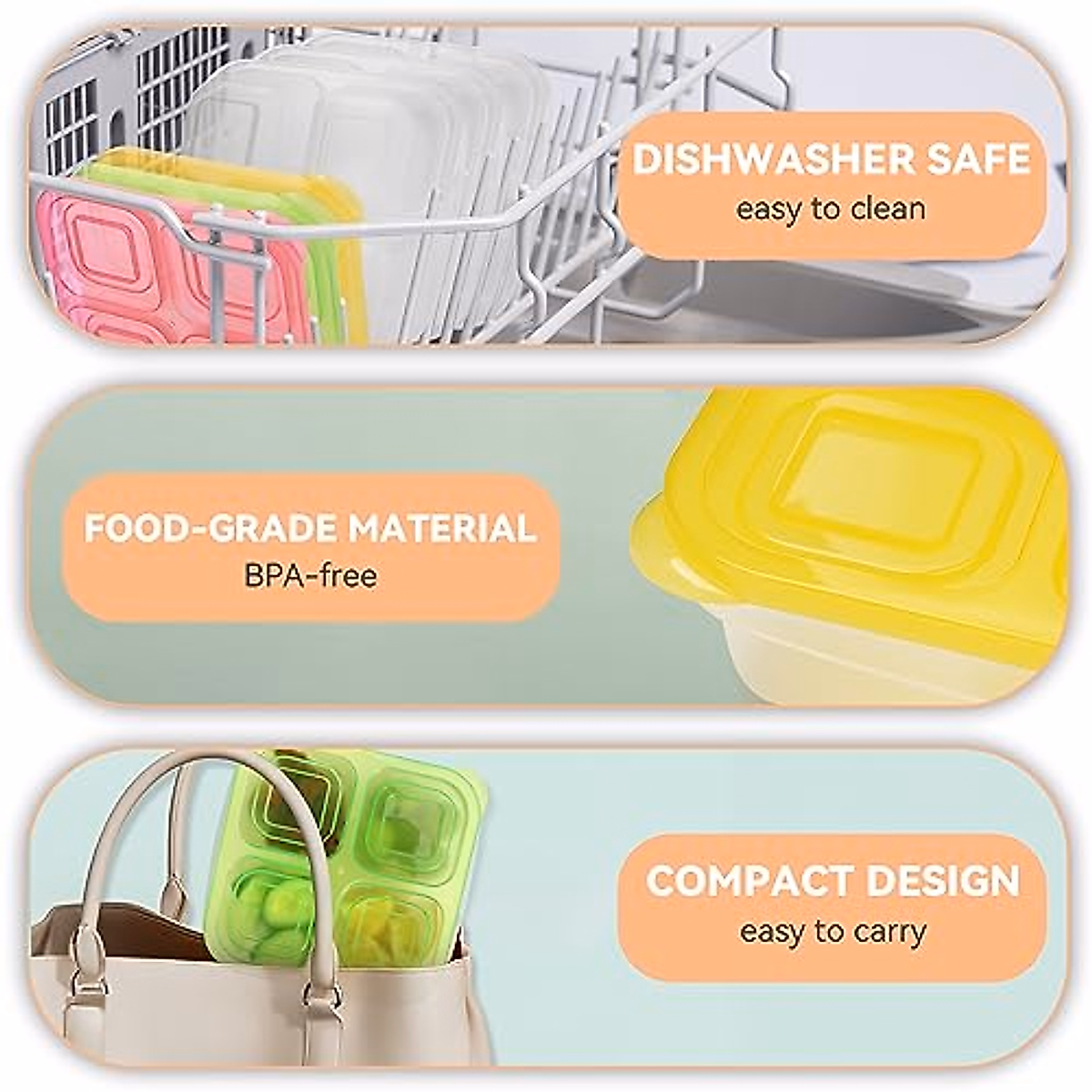 YULEER Bento Snack Boxes - Reusable 4-Compartment Food Containers with Transparent Lids, Set of 10