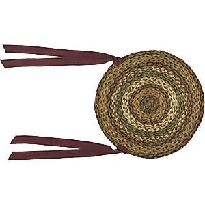 VHC Brands Tea Cabin Rustic Jute Green Textured Striped Round Kitchen Chair Pad Set of 6 15"