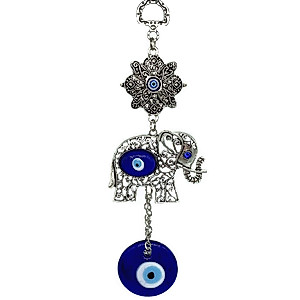 Retro Design Turkish Blue Evil Eye with Lucky Elephant Amulet Home Office Hanging Ornament Blessing Gift -CL08