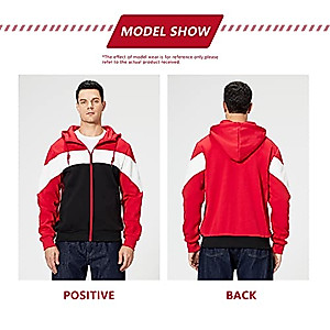 CALUOMATT Men Sweatshirt Zip Warm Hoodies Cozy Loose Jacket Hooded Outwear with Pockets Red XL