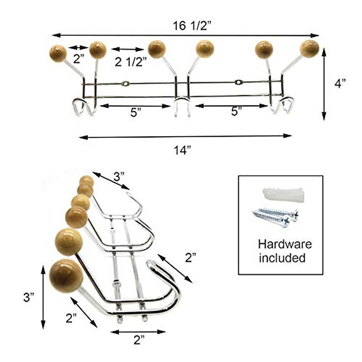 EVIDECO Wall Mounted Coat Rack 6 Hooks Chrome for Towel Hat Entryway