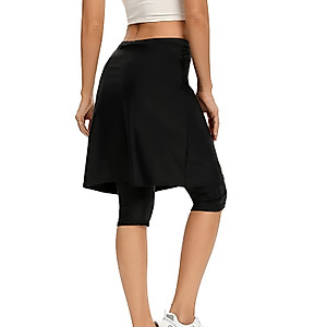 MAXE Women Swim Skirt with Legging Sun Protective UPF 50+ Swimming Tight Attached Skort Capris Black, Small