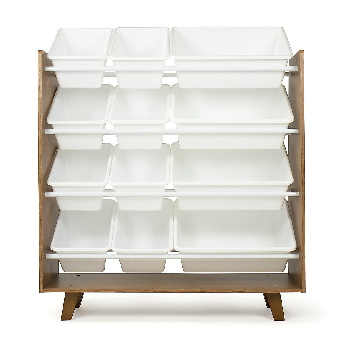 Humble Crew 12-Bin Toy Storage Mid-Century Organizer, Wood/White