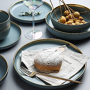 GagalU Porcelain Dinnerware Set24,32,41PCS Ceramic Dinnerware Set Nordic Dark Green Tableware Creative European Ceramic Tableware with Bowl Plate Service for 6,810