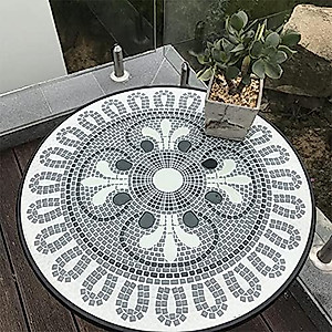XIAOLIN Mosaic Table Outdoor Balcony Patio Furniture，Garden Side Table, Round Plant Table - Easy to Assemble(Color:02)